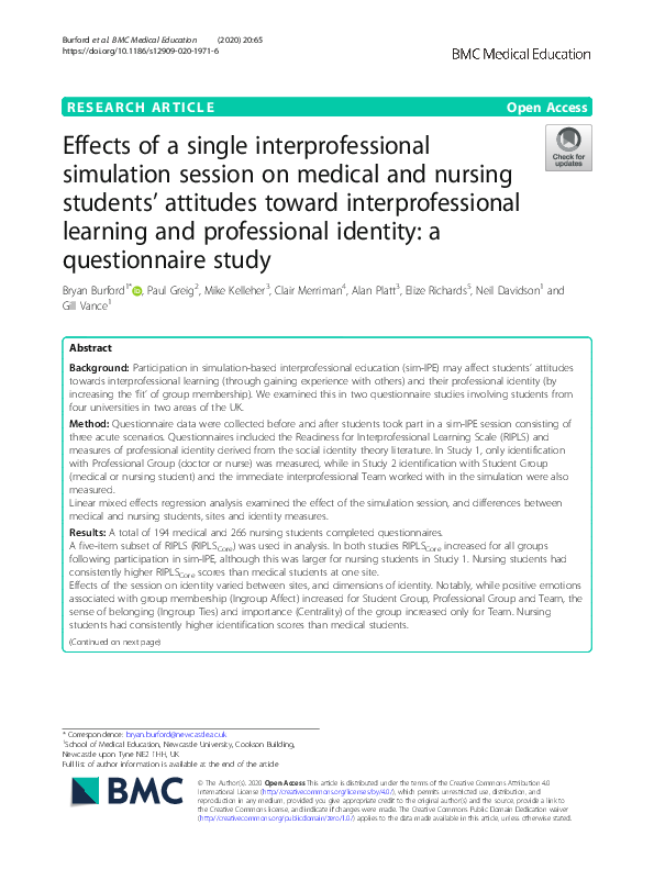 (PDF) Effects of a single interprofessional simulation session on medical and nursing students ...