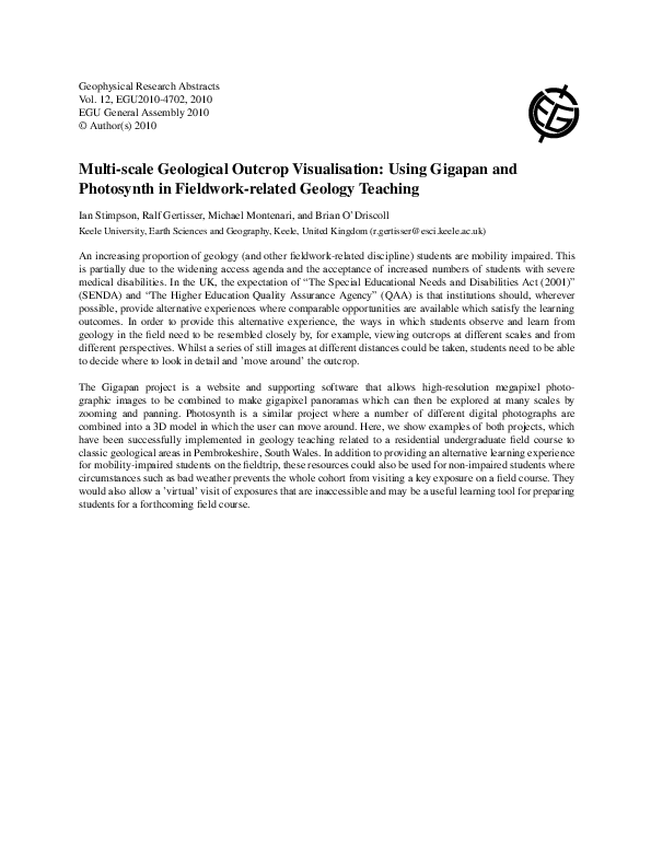 (PDF) Multi-scale Geological Outcrop Visualisation: Using Gigapan and Photosynth in Fieldwork ...