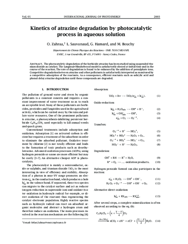 (PDF) Kinetics of atrazine degradation by photocatalytic process in aqueous solution