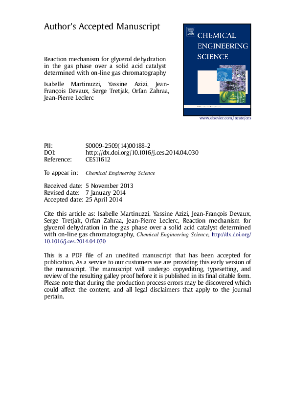 (PDF) Reaction mechanism for glycerol dehydration in the gas phase over ...