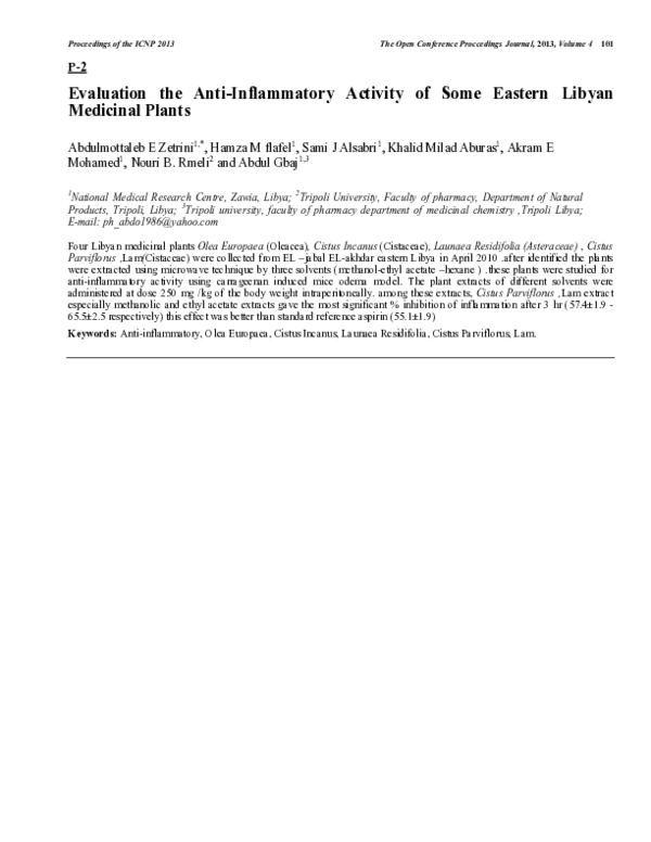 (PDF) Evaluation the Anti-Inflammatory Activity of Some Eastern Libyan ...