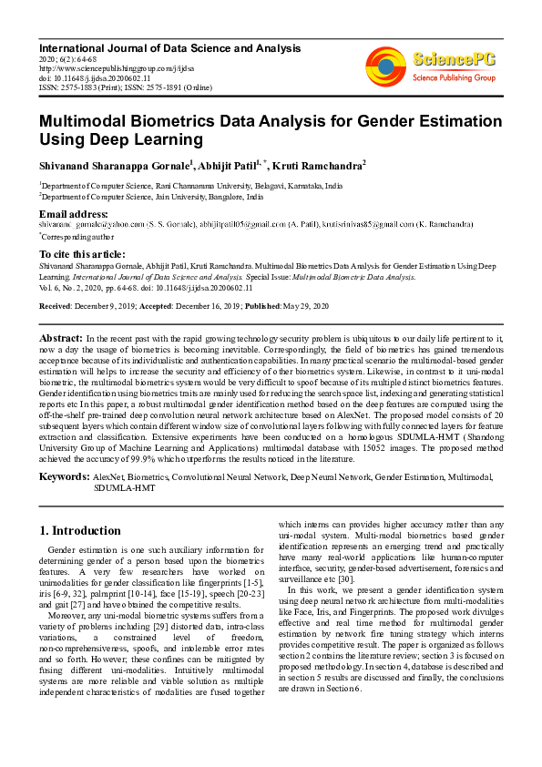 (PDF) Multimodal Biometrics Data Analysis for Gender Estimation Using Deep Learning
