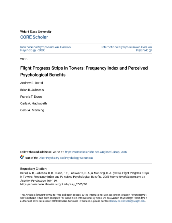 (PDF) Flight Progress Strips in Towers: Frequency Index and Perceived ...