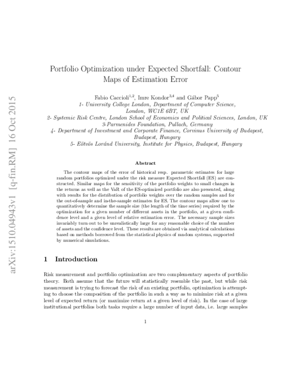 (PDF) Portfolio Optimization under Expected Shortfall: Contour Maps of Estimation Error