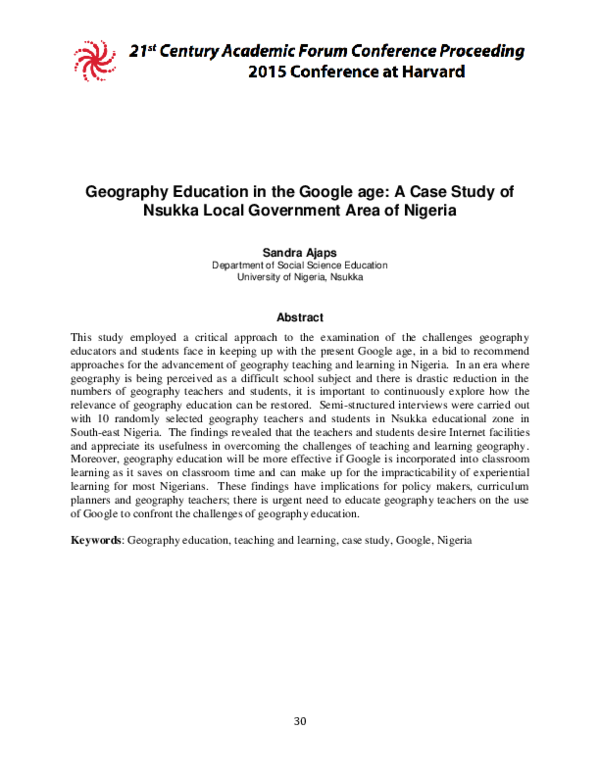 (PDF) Geography Education in the Google age: A Case Study of Nsukka ...