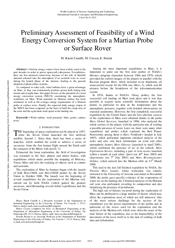 (PDF) Preliminary Assessment Of Feasibility Of A Wind Energy Conversion ...