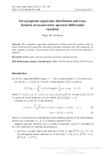 (PDF) On asymptotic eigenvalue distribution and trace formula of second ...