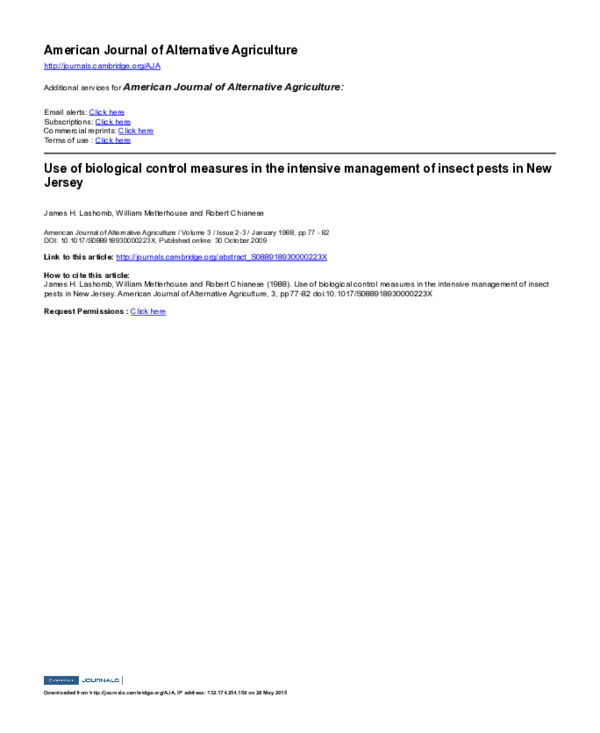 (PDF) Use of biological control measures in the intensive management of ...
