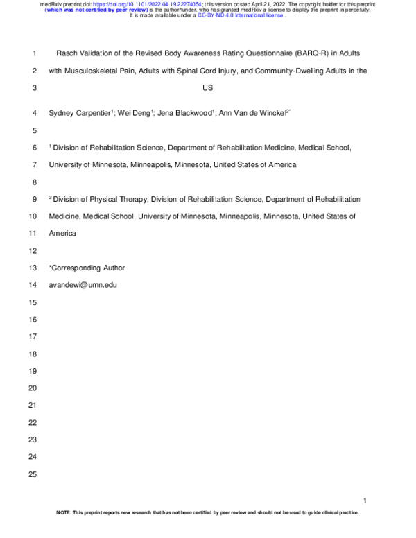 (PDF) Rasch Validation of the Revised Body Awareness Rating ...