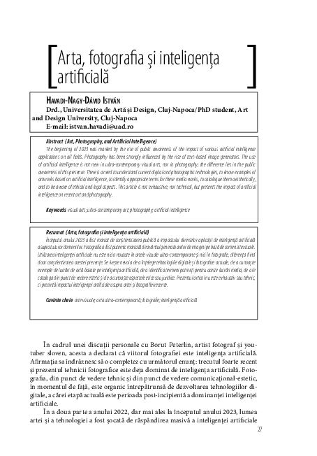 (PDF) Arta, fotografia și inteligenţa artificială