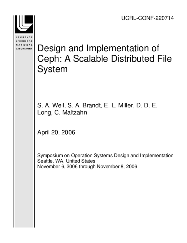 Pdf Design And Implementation Of Ceph A Scalable Distributed File System