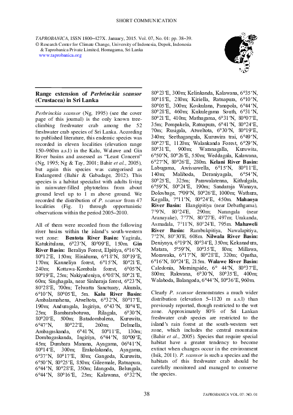 (PDF) Range extension of Perbrinckia scansor (Crustacea) in Sri Lanka ...