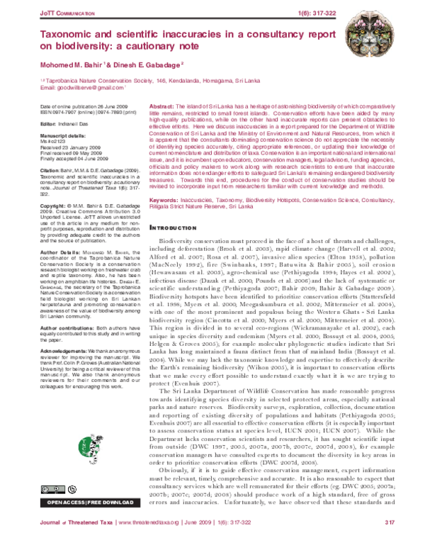 (PDF) Taxonomic and scientific inaccuracies in a consultancy report on ...