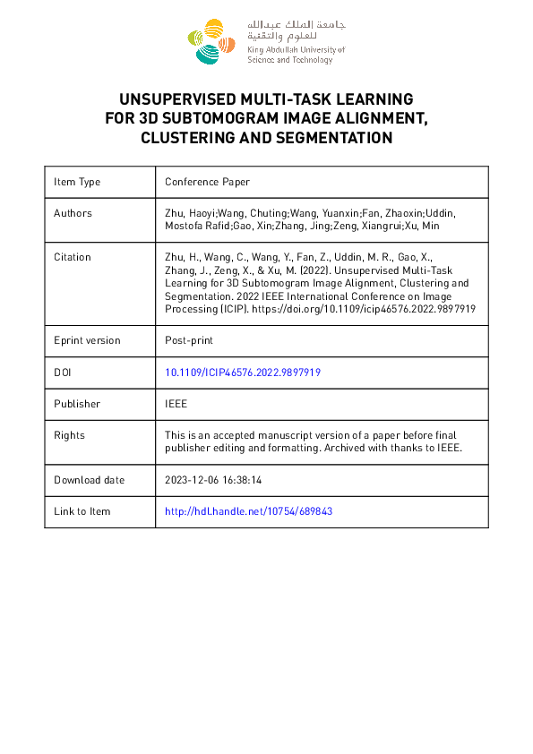 Pdf Unsupervised Multi Task Learning For 3d Subtomogram Image Alignment Clustering And