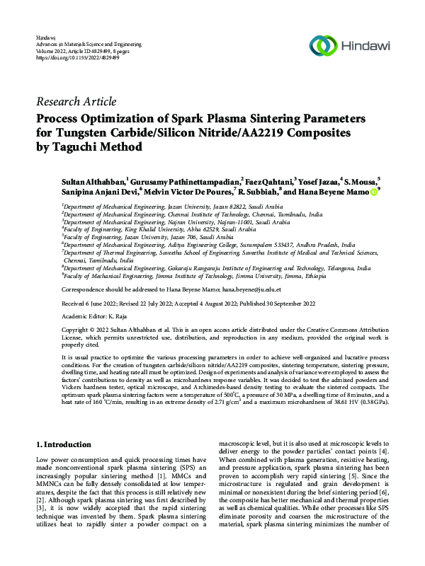 (PDF) Process Optimization of Spark Plasma Sintering Parameters for Tungsten Carbide/Silicon ...