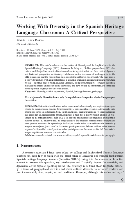 (PDF) Working With Diversity in the Spanish Heritage Language Classroom ...