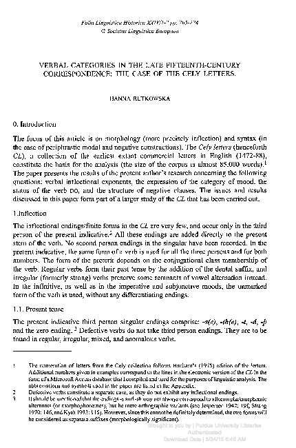 (PDF) Verbal Categories in the Late Fifteenth-Century Correspondence ...