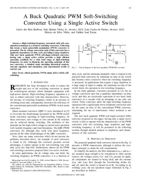 Pdf A Buck Quadratic Pwm Soft Switching Converter Using A Single