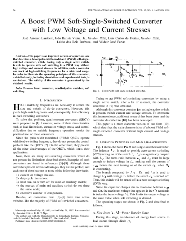(PDF) A boost PWM soft-single-switched converter with low voltage and current stresses