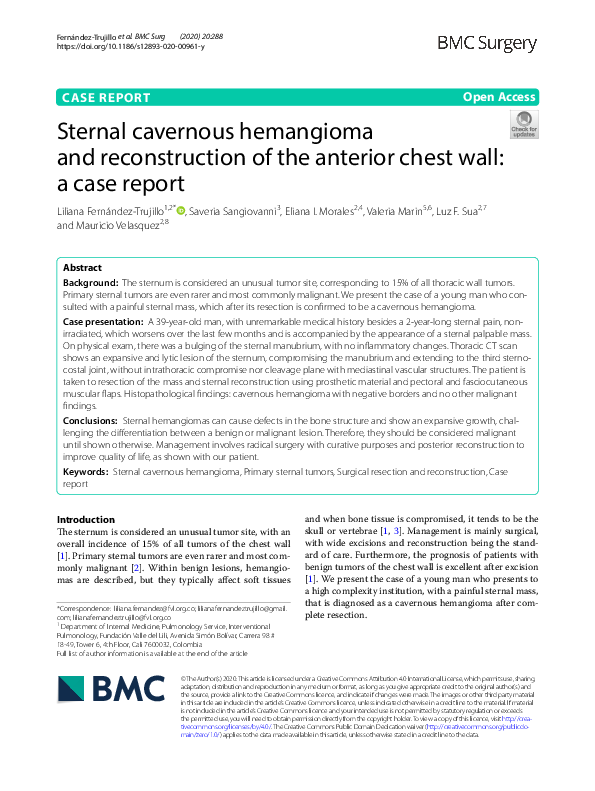 (PDF) Sternal Cavernous Hemangioma: Case Report and Chest Wall ...