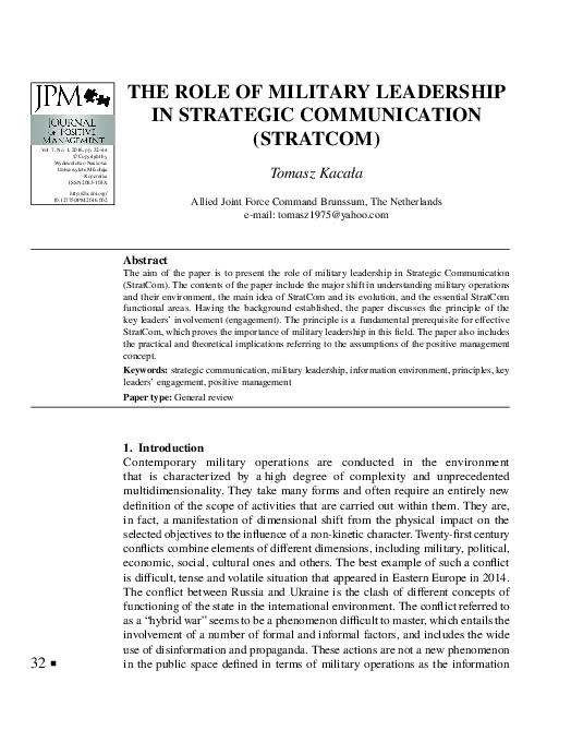 (PDF) The Role of Military Leadership in Strategic Communication (Stratcom)