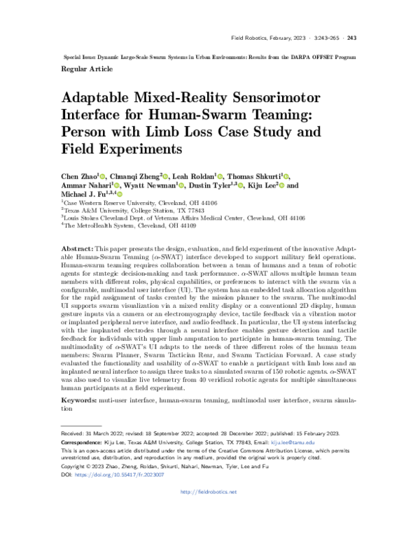 (PDF) Adaptable Mixed-Reality Sensorimotor Interface for Human-Swarm Teaming: Person with Limb ...