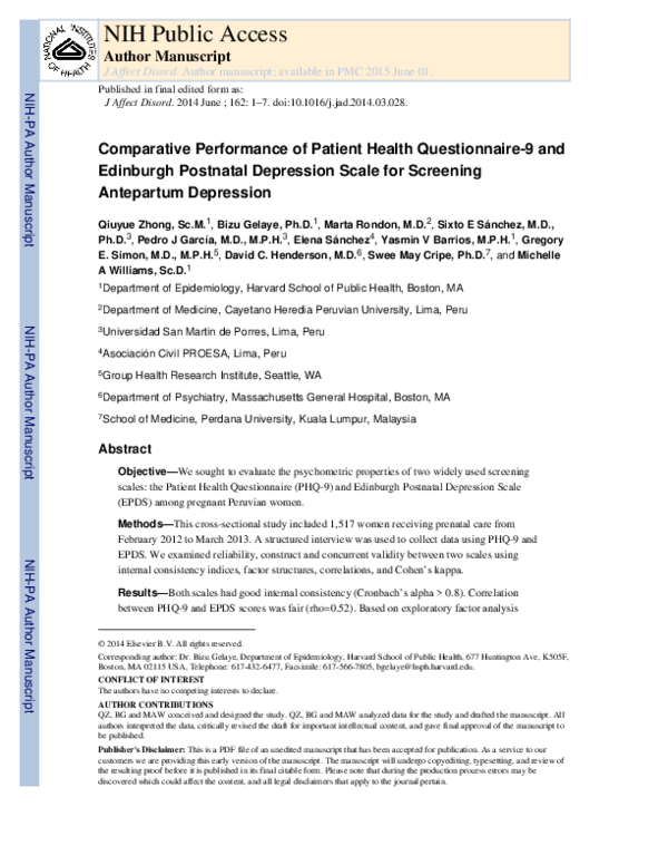 (PDF) Comparative performance of Patient Health Questionnaire-9 and ...