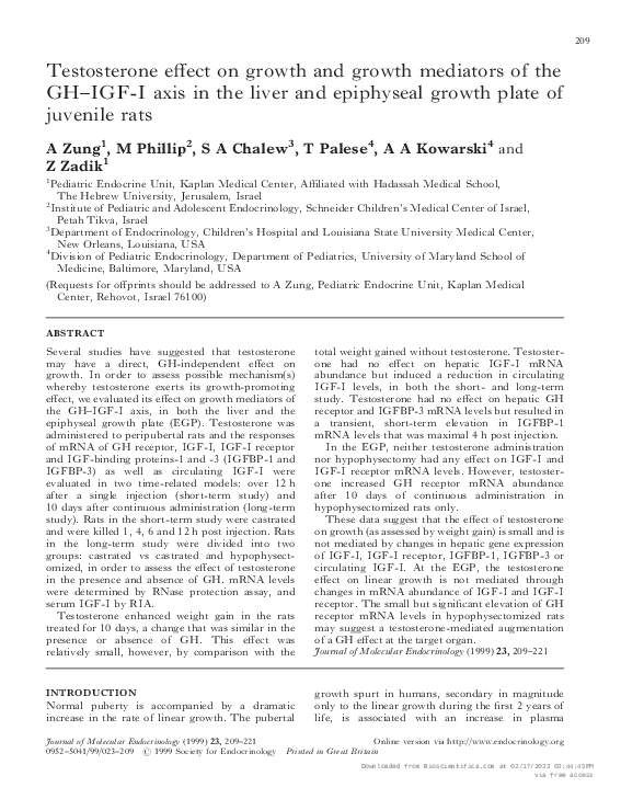 (PDF) Testosterone effect on growth and growth mediators of the GH-IGF ...