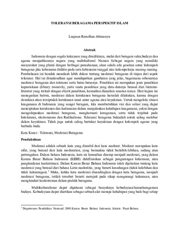 (PDF) TOLERANSI BERAGAMA PERSPEKTIF ISLAM