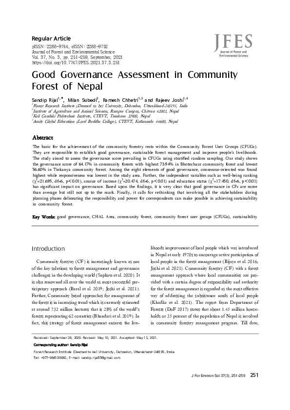 (PDF) Good Governance Assessment in Community Forest of Nepal | Sandip ...