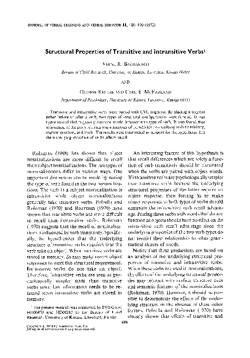 (PDF) Structural properties of transitive and intransitive verbs