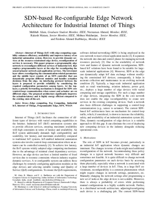 (PDF) SDN-Based Reconfigurable Edge Network Architecture for Industrial Internet of Things