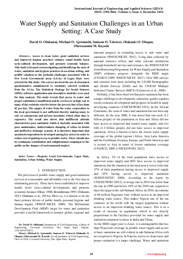 (PDF) Water Supply and Sanitation Challenges in an Urban Setting: A ...