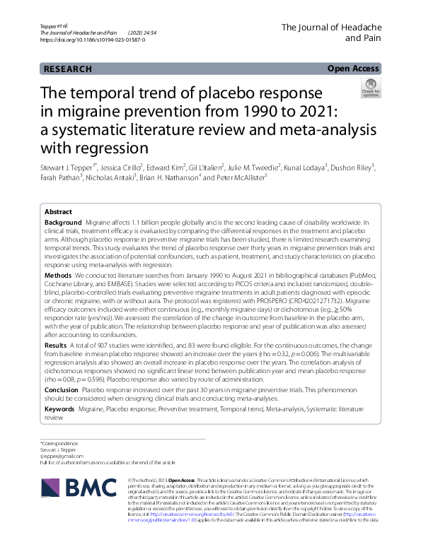 (PDF) The Temporal Trend of Placebo Response in Migraine Prevention ...