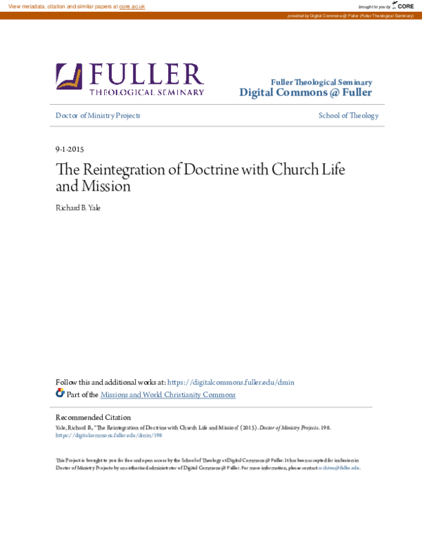 (PDF) The reintegration of doctrine with church life and mission ...