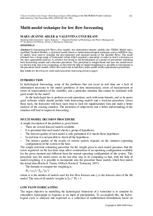Pdf Multi Model Technique For Low Flow Forecasting