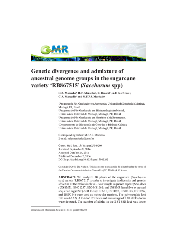 (PDF) Genetic divergence and admixture of ancestral genome groups in the sugarcane variety ...