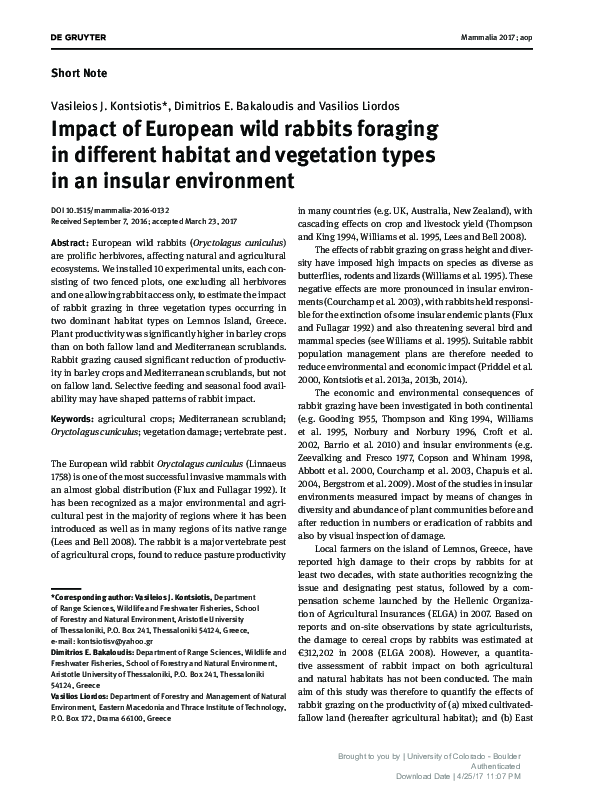 (PDF) Impact of European wild rabbits foraging in different habitat and ...