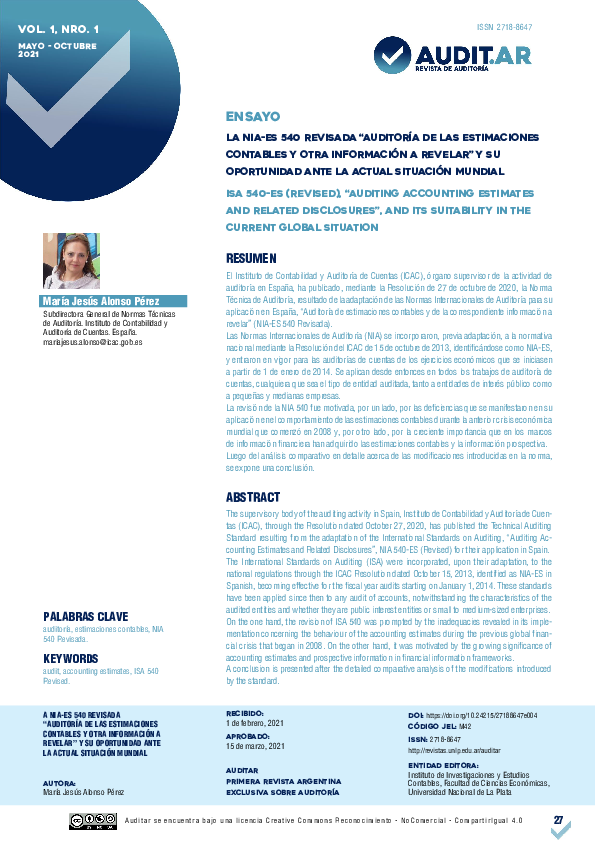 (PDF) La NIA-ES 540 Revisada “Auditoría de las estimaciones contables y ...