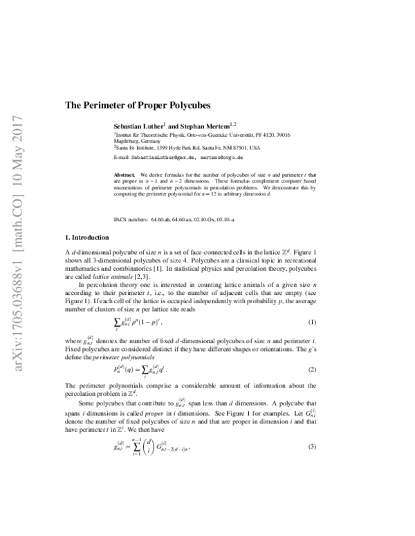 (PDF) The Perimeter of Proper Polycubes