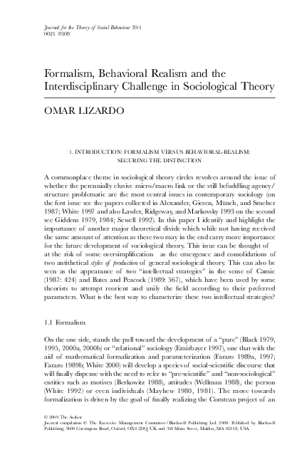 (PDF) Formalism, Behavioral Realism and the Interdisciplinary Challenge ...