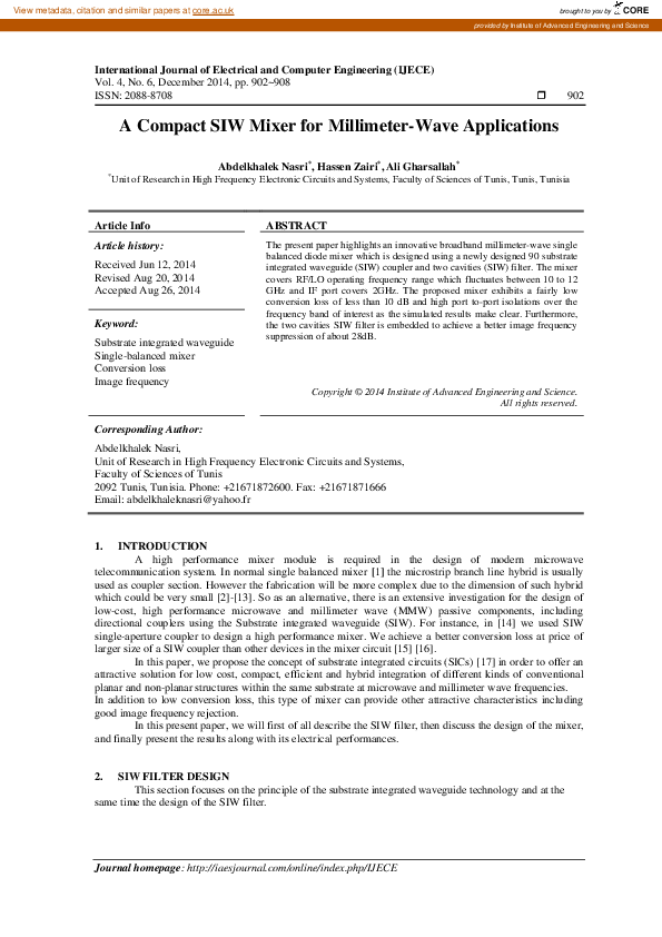 (PDF) A Compact SIW Mixer For Millimeter-Wave Applications | Hassen ...