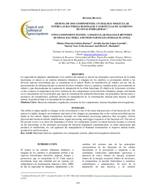 (PDF) Two-Component System: A Molecular Dialogue Between Ruminal ...