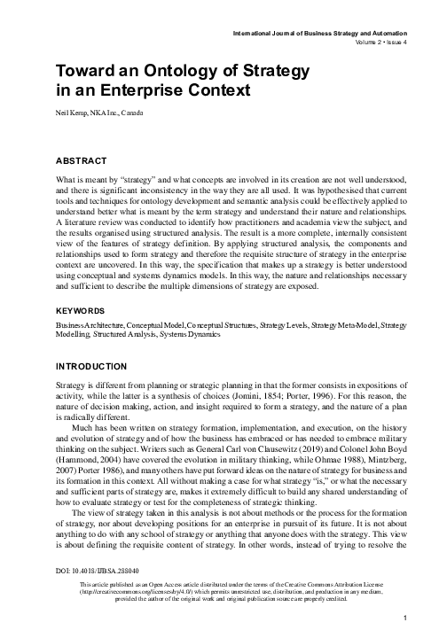 (PDF) Toward an Ontology of Strategy in an Enterprise Context