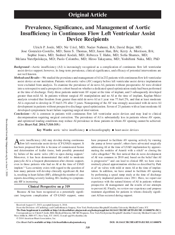 (PDF) Prevalence, Significance, and Management of Aortic Insufficiency in Continuous Flow Left ...