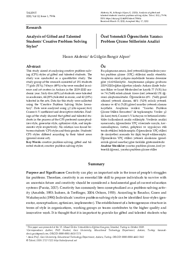 (PDF) Analysis of Gifted and Talented Students' Creative Problem ...