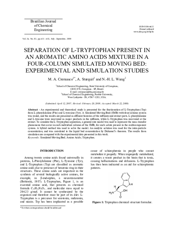 (PDF) Separation of l-tryptophan present in an aromatic amino acids ...