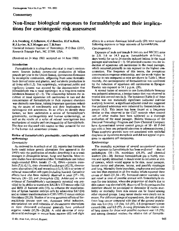 (PDF) Non-linear biological responses to formaldehyde and their ...