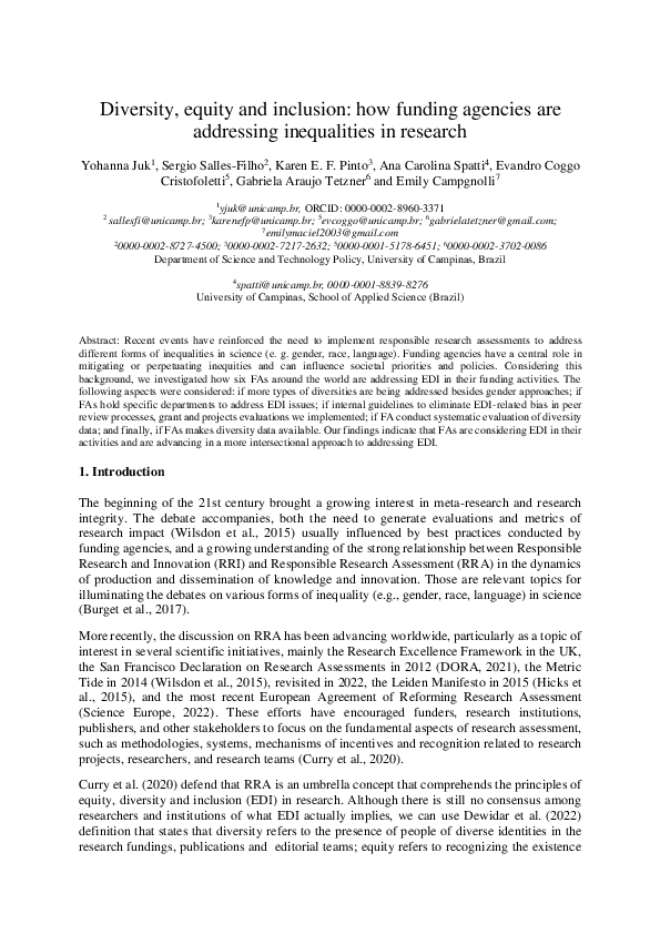 (PDF) Diversity, equity and inclusion: how funding agencies are addressing inequalities in research