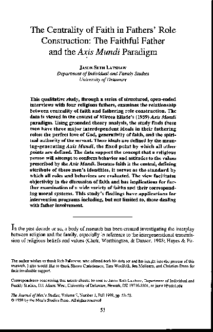 (PDF) The Centrality of Faith in Fathers' Role Construction: The ...